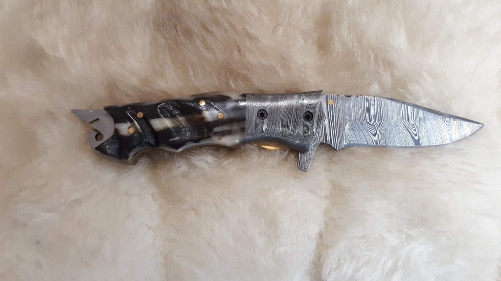 "STINGRAY" DAMASCUS RAM HORN POCKET KNIFE – Bama Paracord & More