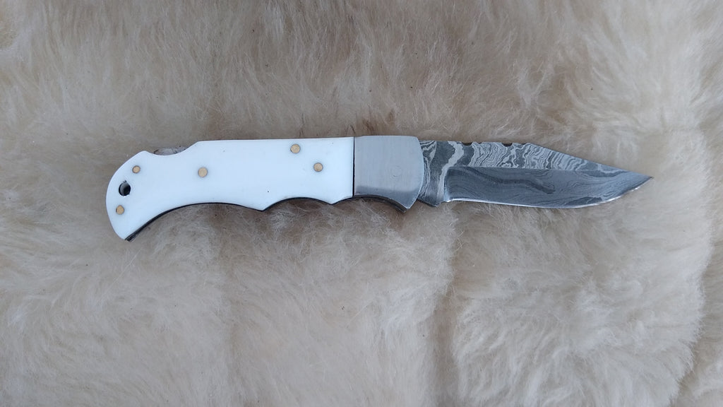 "WHITE STALLION PONY" DAMASCUS/BONE POCKET KNIFE – Bama Paracord & More