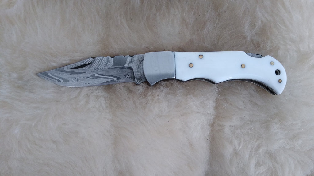 "WHITE STALLION PONY" DAMASCUS/BONE POCKET KNIFE – Bama Paracord & More