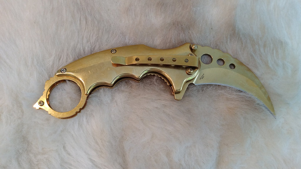 GOLD KARAMBIT SPRING ASSIST POCKET KNIFE – Bama Paracord & More