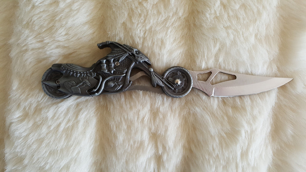 MOTORCYCLE KNIFE W/LED FLASHLIGHT-INDIAN BULL HEAD – Bama Paracord & More