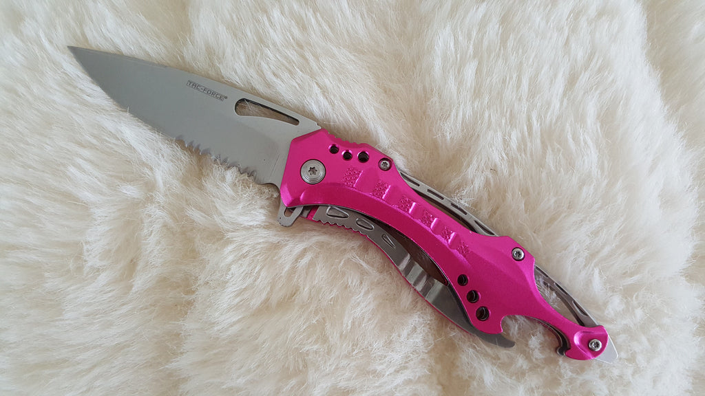 PINK SPRING ASSIST POCKET KNIFE W/CAN OPENER – Bama Paracord & More