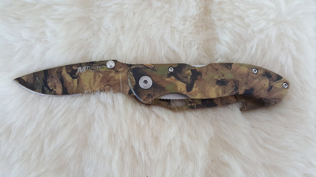 CAMO DUAL BLADE FOLDING POCKET KNIFE W/GUT HOOK – Bama Paracord & More