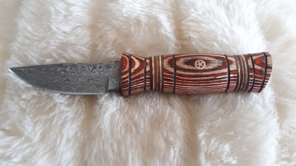 CUSTOM DAMASCUS "POLYNESIAN" HUNTING KNIFE W/SHEATH – Bama Paracord & More