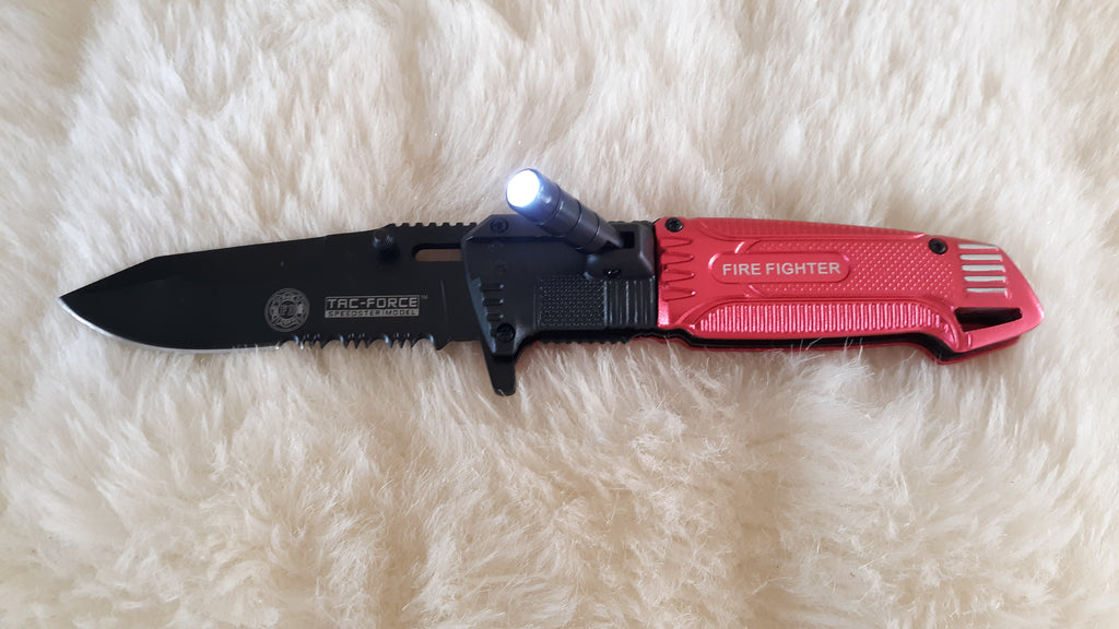 FIRE FIGHTER TACTICAL RESCUE KNIFE W/LED – Bama Paracord & More