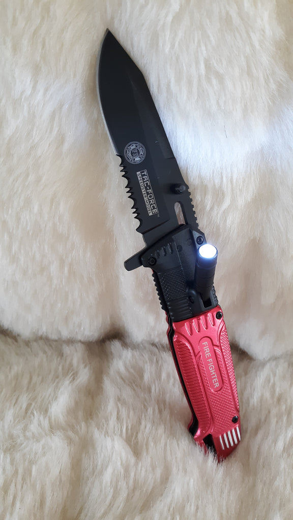 FIRE FIGHTER TACTICAL RESCUE KNIFE W/LED – Bama Paracord & More