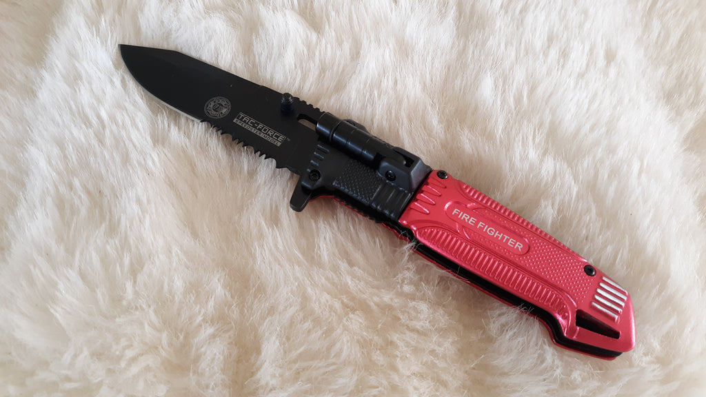FIRE FIGHTER TACTICAL RESCUE KNIFE W/LED – Bama Paracord & More