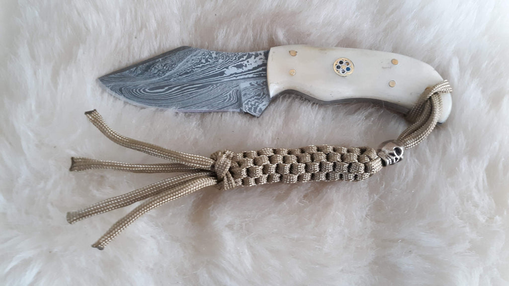 CUSTOM DAMASCUS "COYOTE PUP" BUFFALO BONE HANDLE KNIFE W/SHEATH – Bama ...