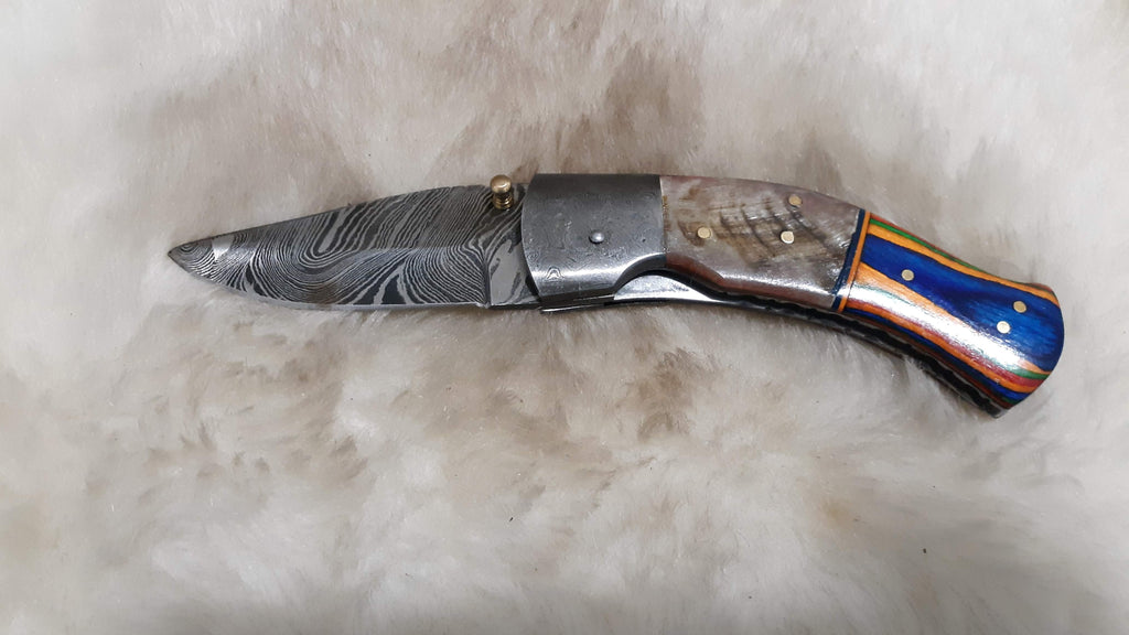 "PAINTED DESSERT" DAMASCUS RAM HORN/WOOD POCKET KNIFE – Bama Paracord ...