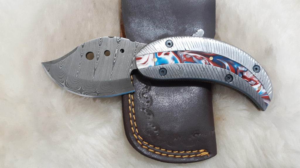 "SILVER FEATHER" DAMASCUS POCKET CHOPPER W/SHEATH – Bama Paracord & More
