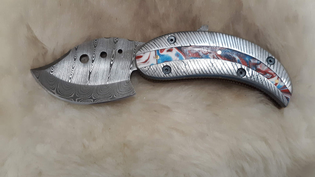 "SILVER FEATHER" DAMASCUS POCKET CHOPPER W/SHEATH – Bama Paracord & More