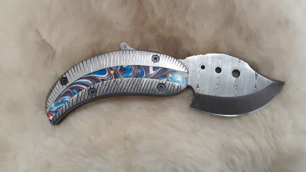"SILVER FEATHER" DAMASCUS POCKET CHOPPER W/SHEATH – Bama Paracord & More